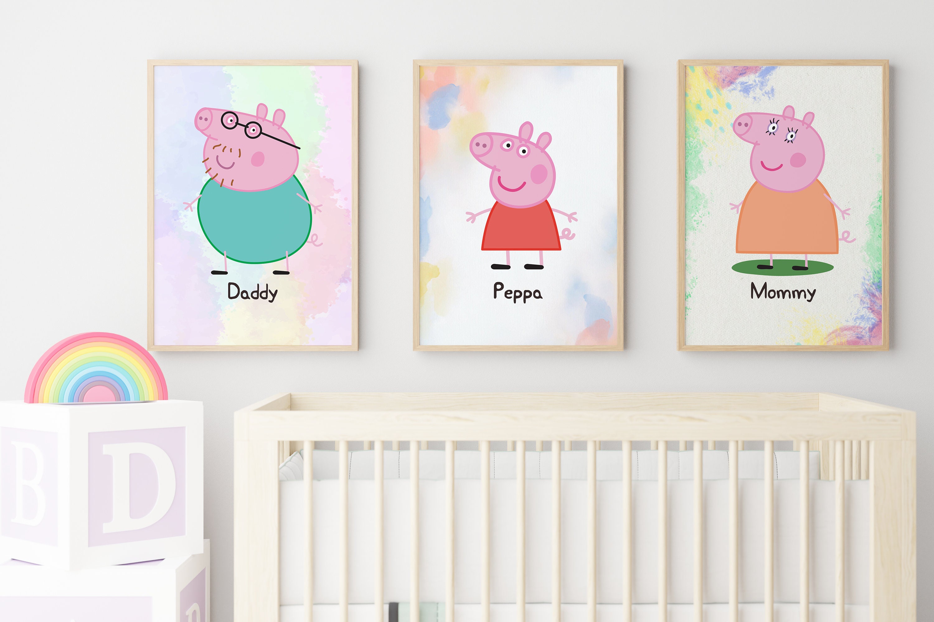 A SET OF 4 Peppa Pig Colorful Wall Art Poster, Kids Nursery Bedroom ...