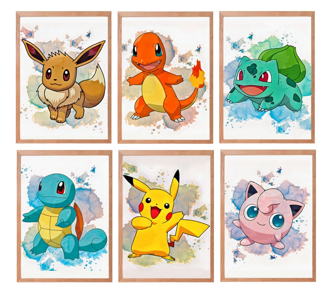 Pokemon Wall Art Watercolor Digital Prints, Nursery Bedroom Art Decor, Frame Posters for ...