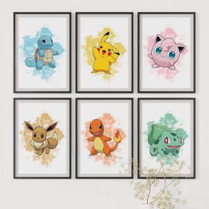 A Set of 6 Pokemon Digital Art Print Kids Bedroom Nursery Gift Idea ...