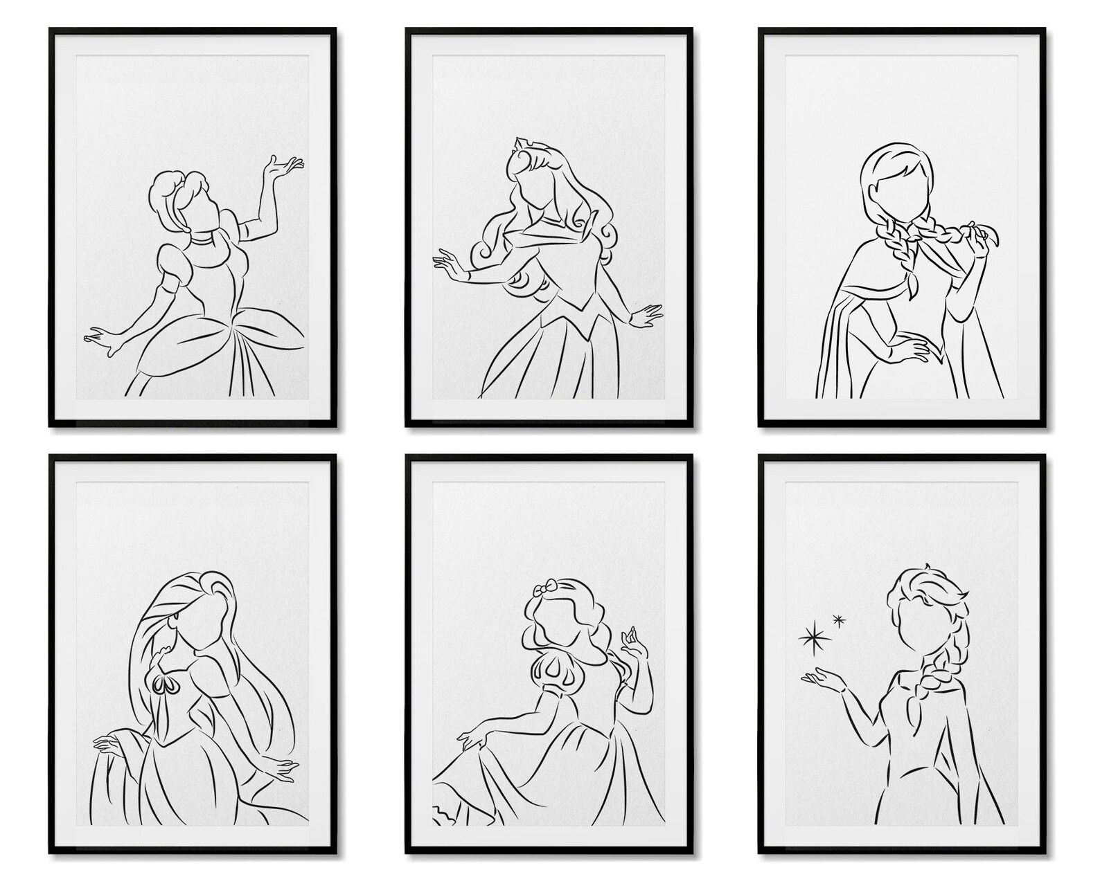 A Set of 6 Princesses Digital Art Print Kids Bedroom Nursery Gift Idea ...
