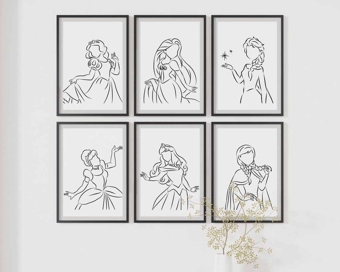 A Set of 6 Princesses Digital Art Print Kids Bedroom Nursery Gift Idea ...