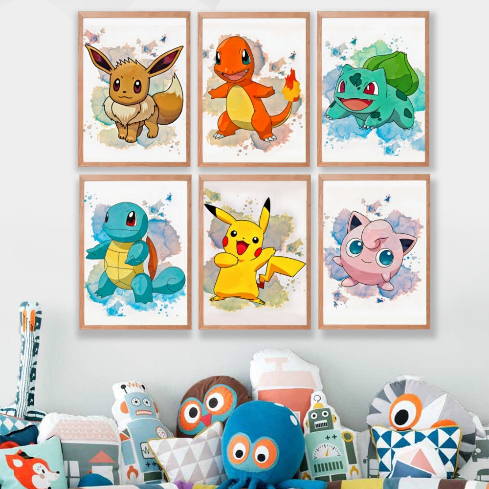 Pokemon Wall Art Watercolor Digital Prints, Nursery Bedroom Art Decor ...