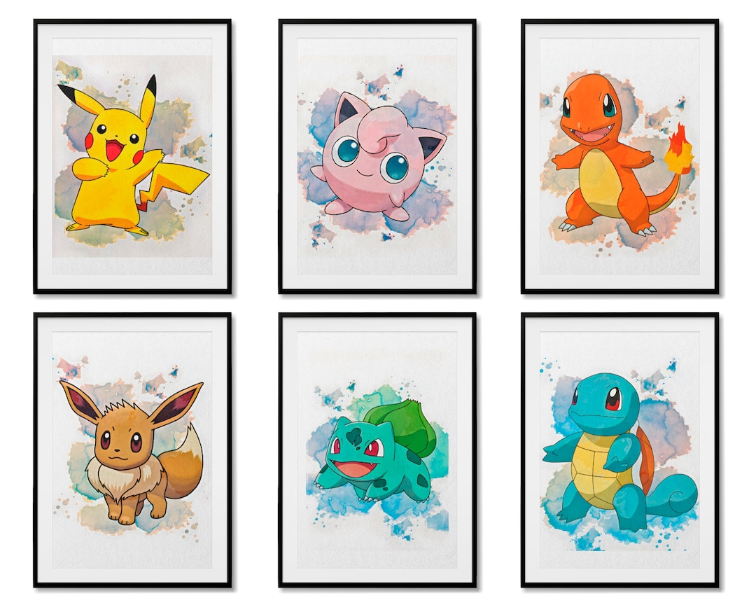Set of 6 Pokemon Digital Art Print Kids Bedroom Nursery Gift Pokemon ...
