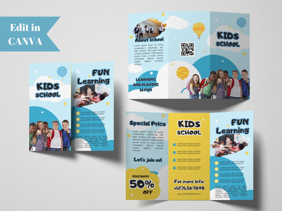 Folleto tríptico escolar para niños / Plantilla Canva - Etsy México