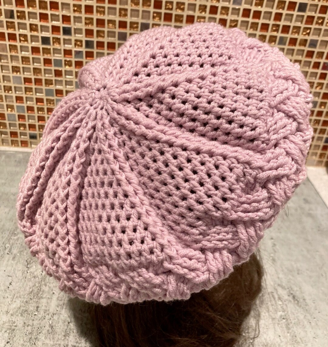 Powder Pink BERET HAT, Fancy Stitch Wool Beret, Handmade Crochet Beret ...