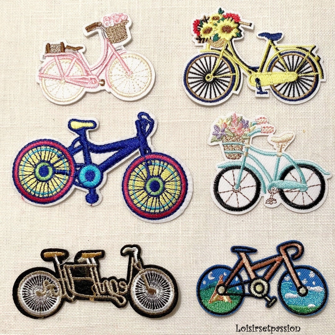Écusson patch brodé thermocollant VÉLO BICYCLETTE TENDEM, Panier Fleuri ...