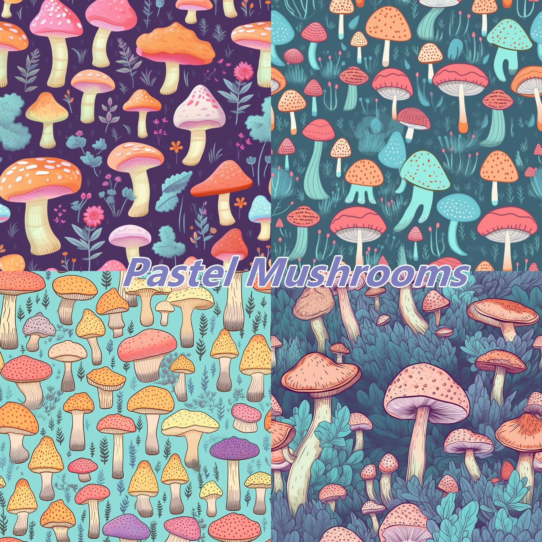 Pastel Cottagecore Mushrooms Pattern - Instant Download - Etsy