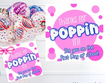 Back to School Lollipop Tag Rainbow, PRINTABLE, Thanks for Popping in ...