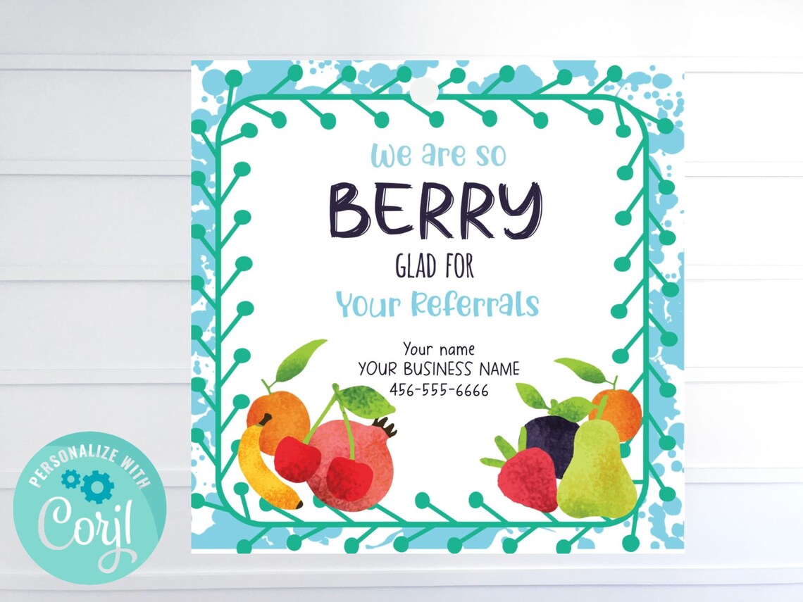 Editable Fruit Snack Referral Gift Tags for Business Marketing ...