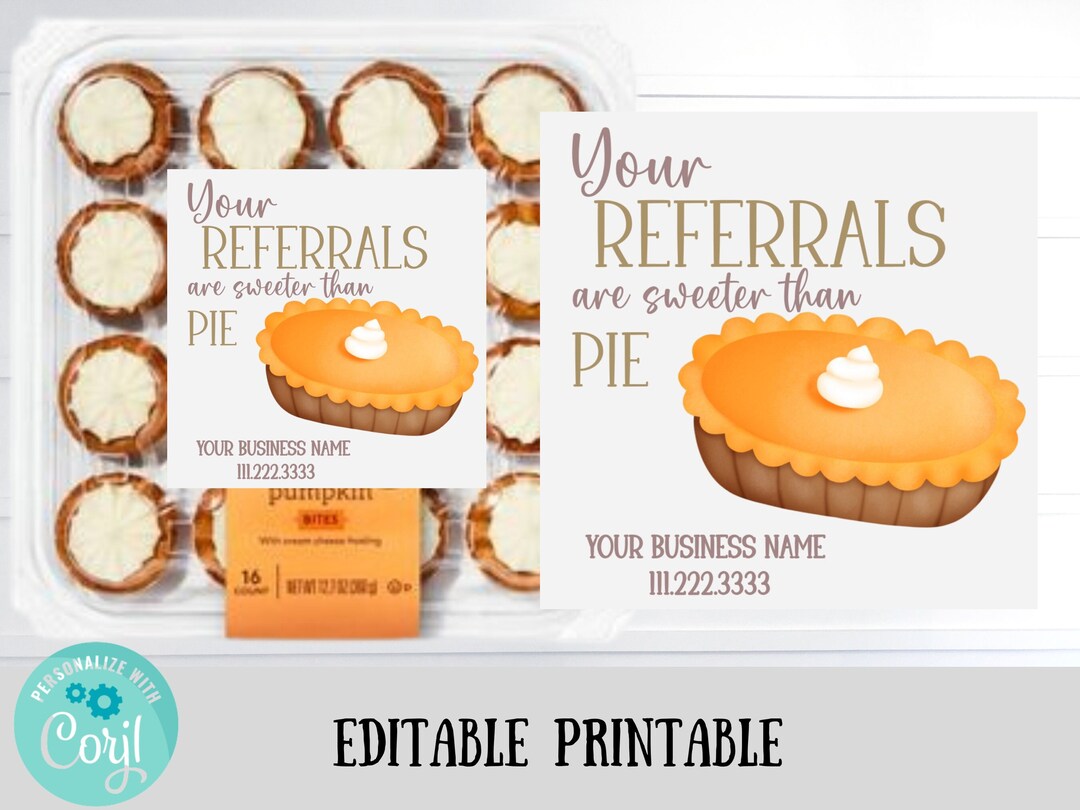Editable Printable- Sweeter Than Pie Referral, Business Marketing ...