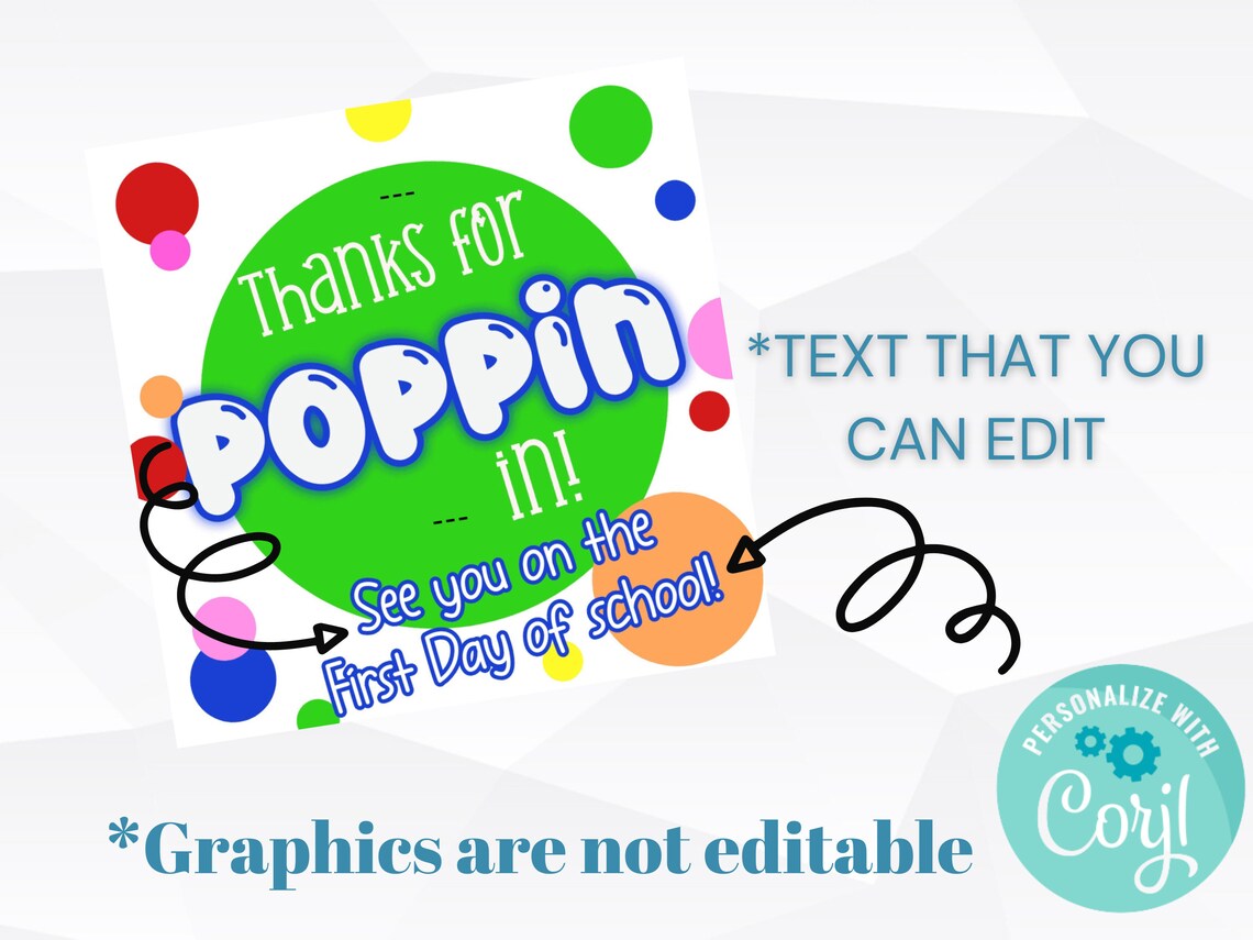 Back to School Lollipop Tag Rainbow, PRINTABLE, Thanks for Popping in ...