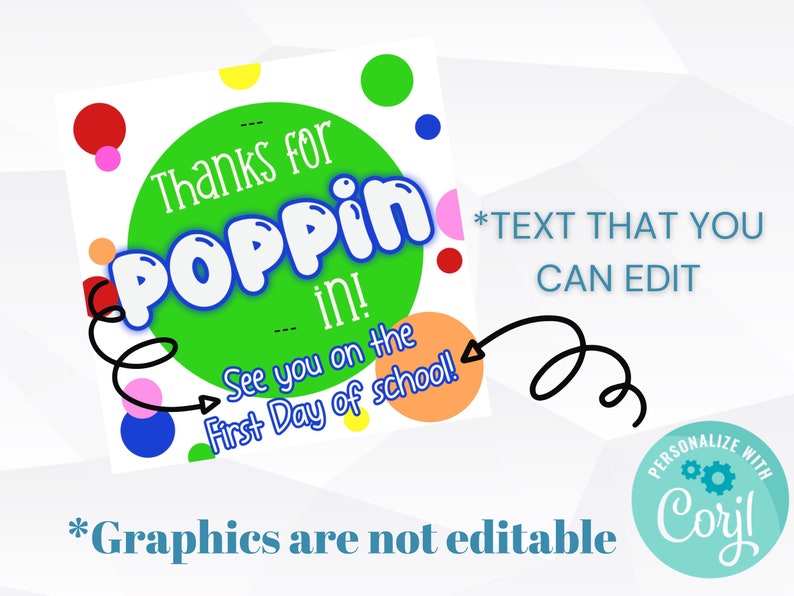 Back to School Lollipop Tag Rainbow, PRINTABLE, Thanks for Popping in ...