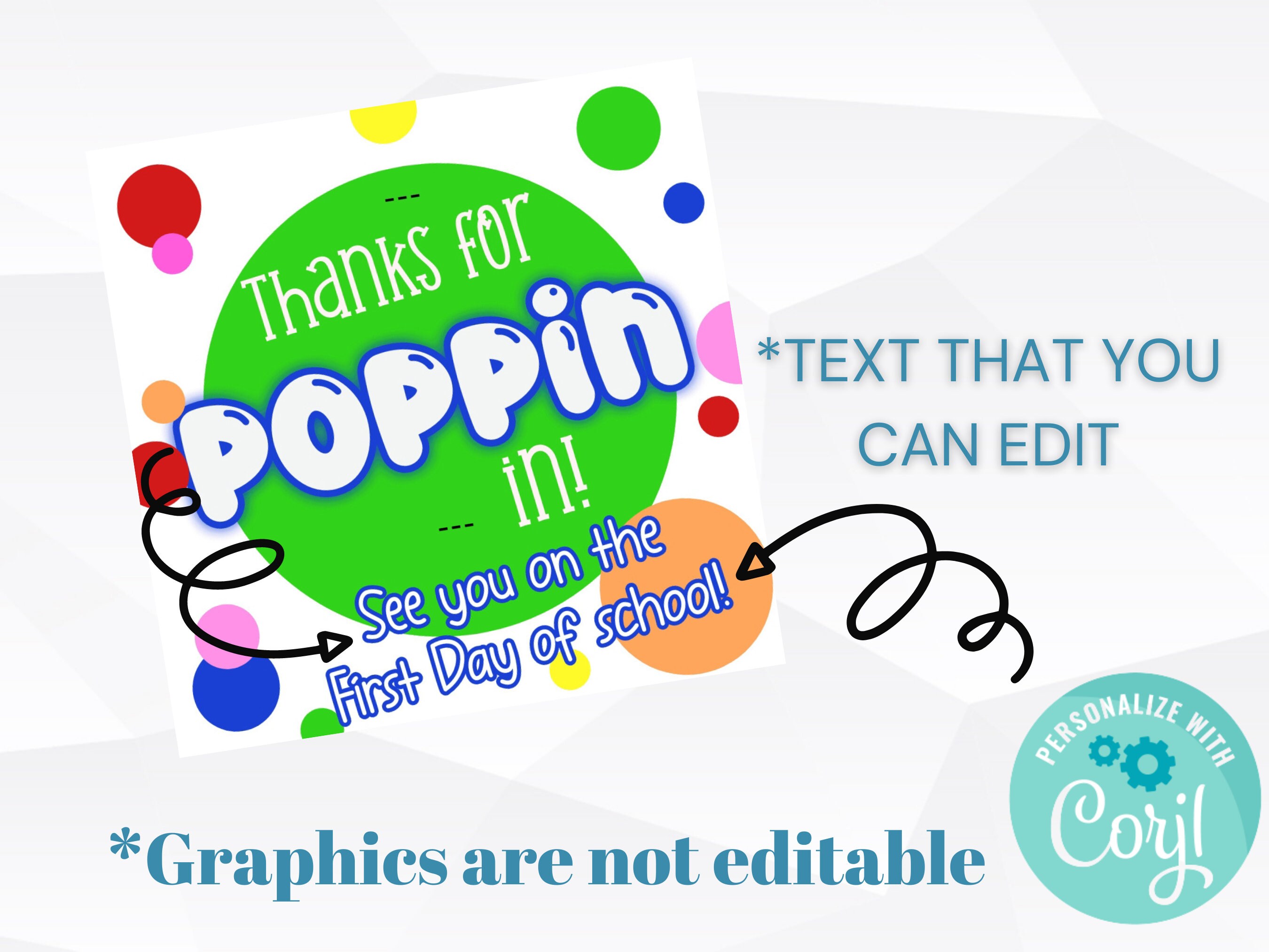 Back to School Lollipop Tag Rainbow, PRINTABLE, Thanks for Popping in ...