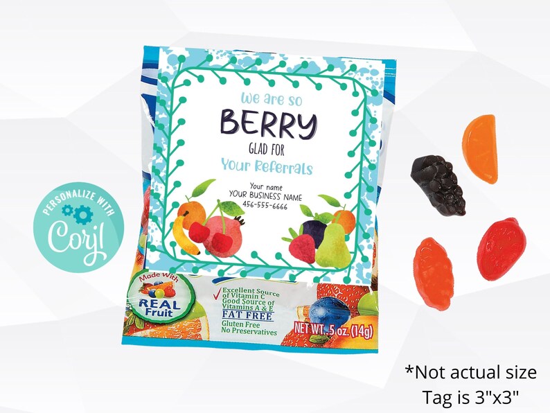Editable- Fruit Snack Referral Gift Tags for Business Marketing ...