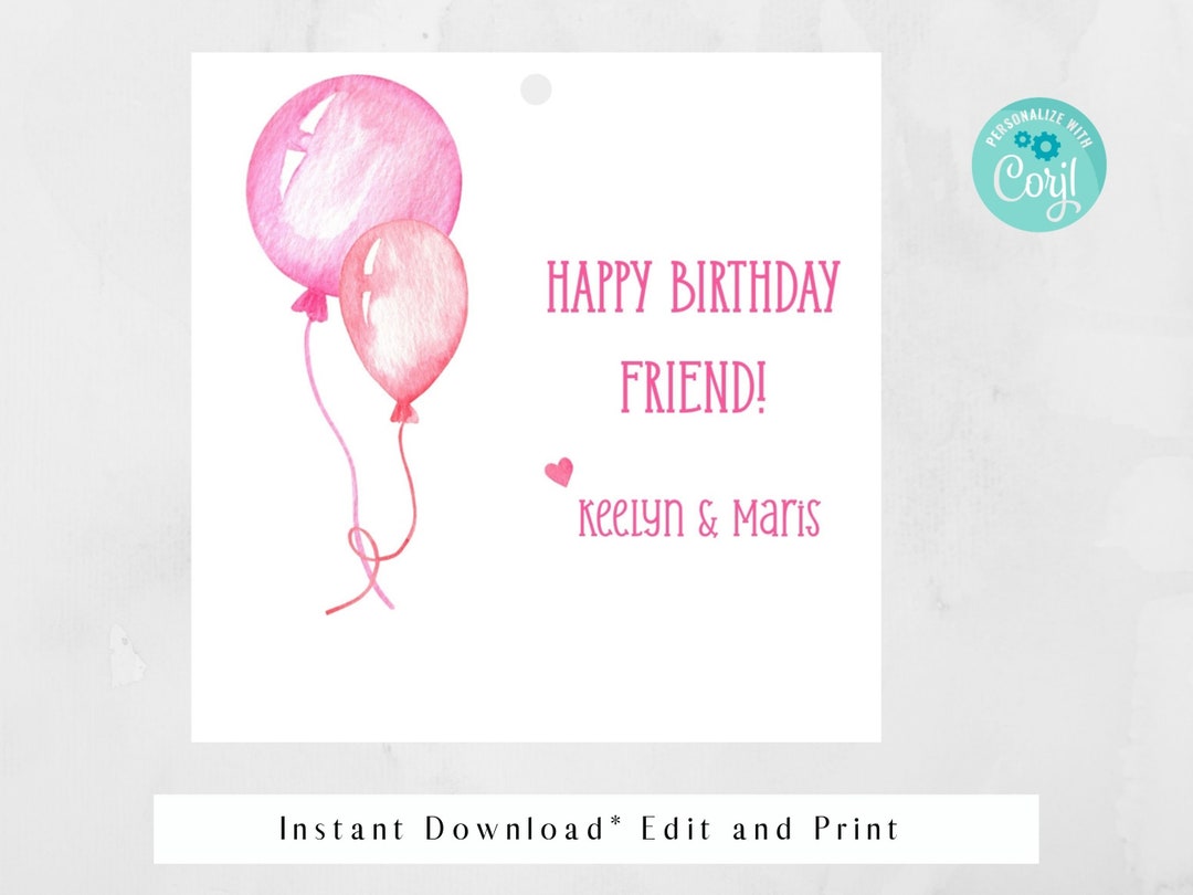 Printable Editable Pink Watercolor Balloon Gift Card, Enclosure Card ...