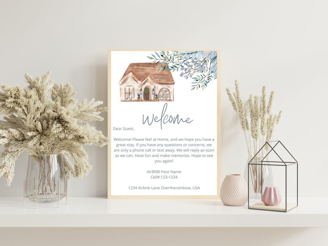 Vacation Rental Welcome Sign Template Card for Canva- Printable Air BNB ...