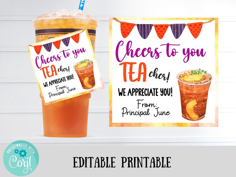 Editable- Cheers to You Teacher Gift Tag, Teacher Appreciation, School ...