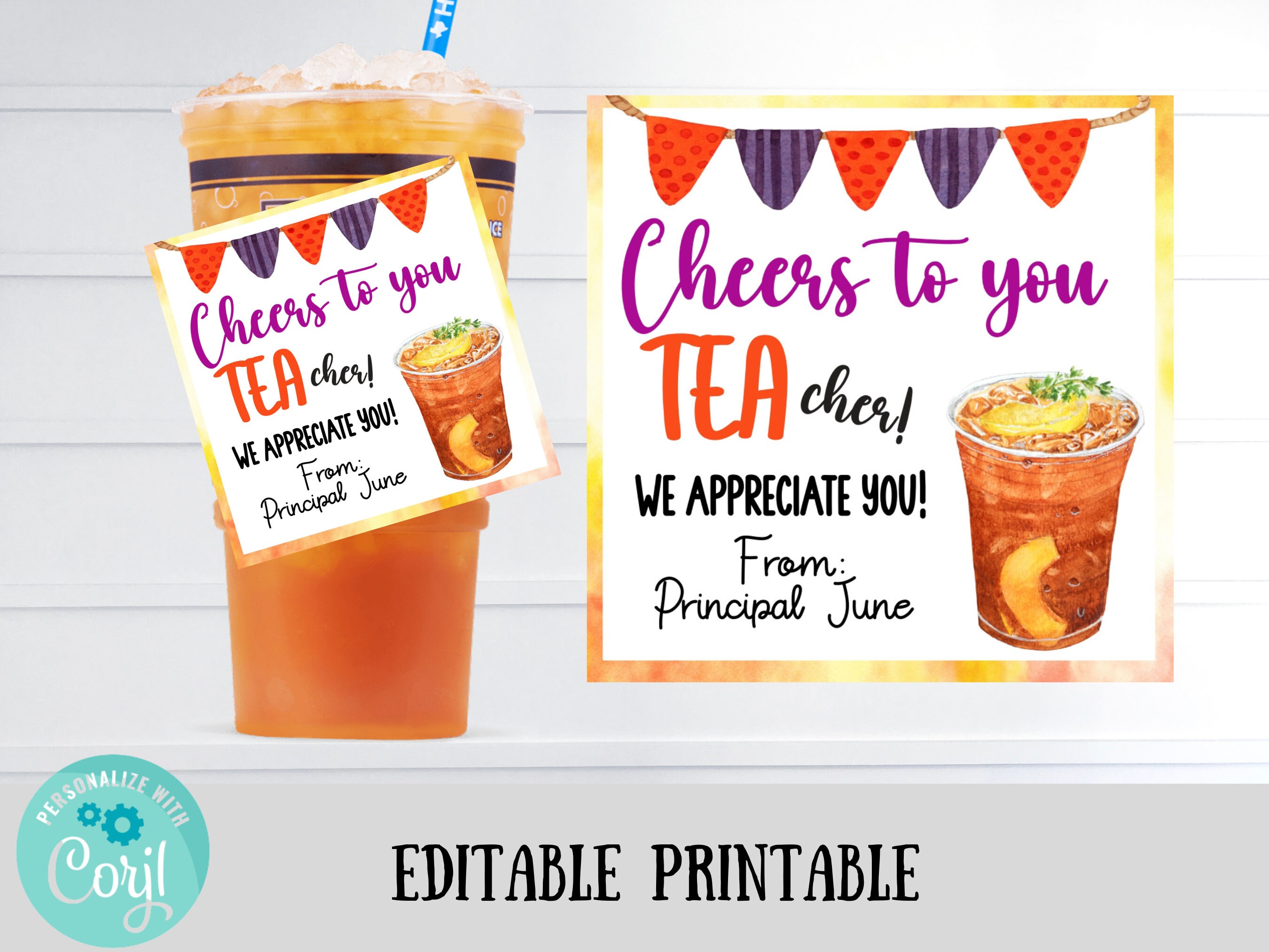Editable Cheers to You Teacher Gift Tag, Teacher Appreciation, School ...