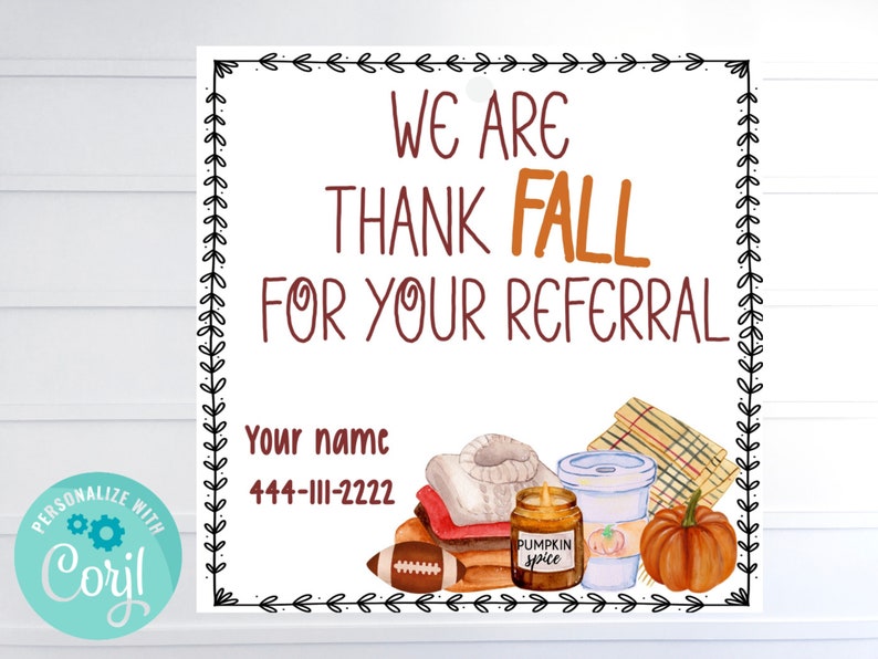 Editable- Thankfall for Your Referral Gift Tag, Business Referral ...