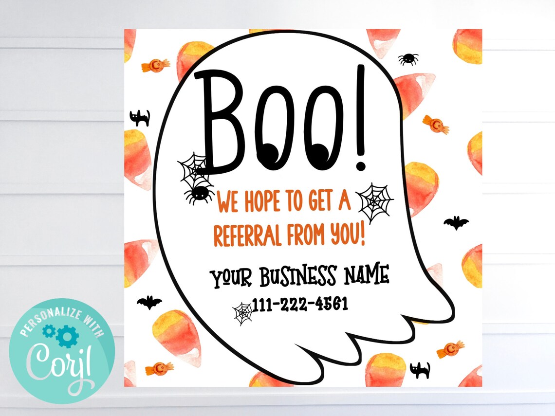 Editable Ghost Halloween Gift Tag Business Referral Halloween Realtor ...