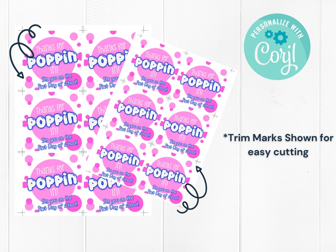 Editable-back to School Lollipop Tag, PRINTABLE, Thanks for Popping in ...