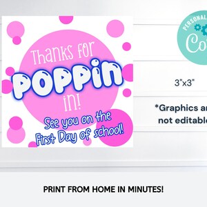 Editable-back to School Lollipop Tag, PRINTABLE, Thanks for Popping in ...