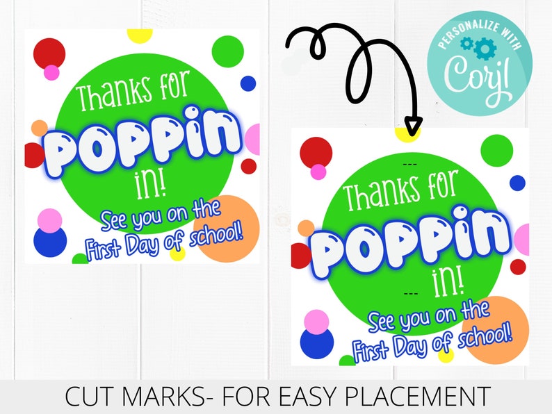 Back to School Lollipop Tag Rainbow, PRINTABLE, Thanks for Popping in ...