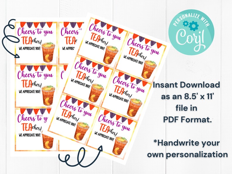 Editable- Cheers to You Teacher Gift Tag, Teacher Appreciation, School ...