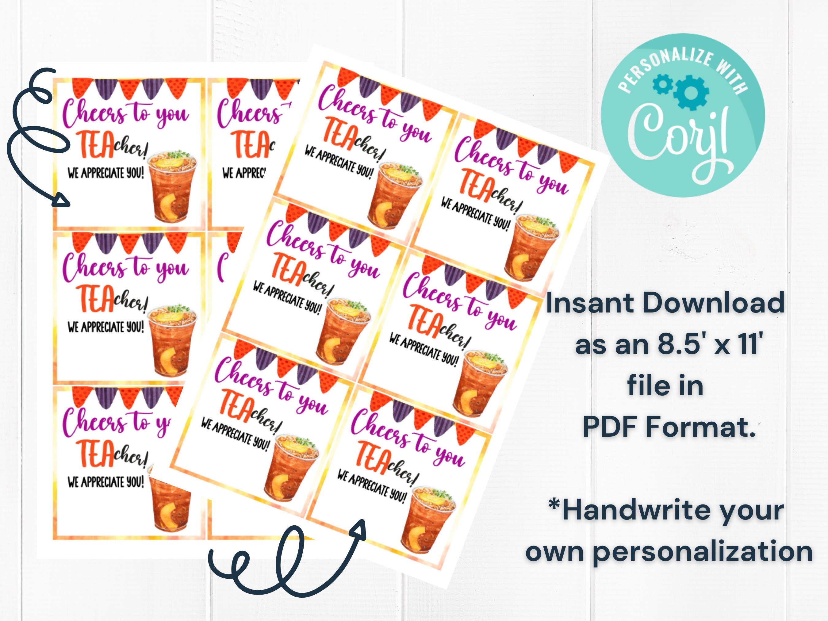 Editable Cheers to You Teacher Gift Tag, Teacher Appreciation, School ...