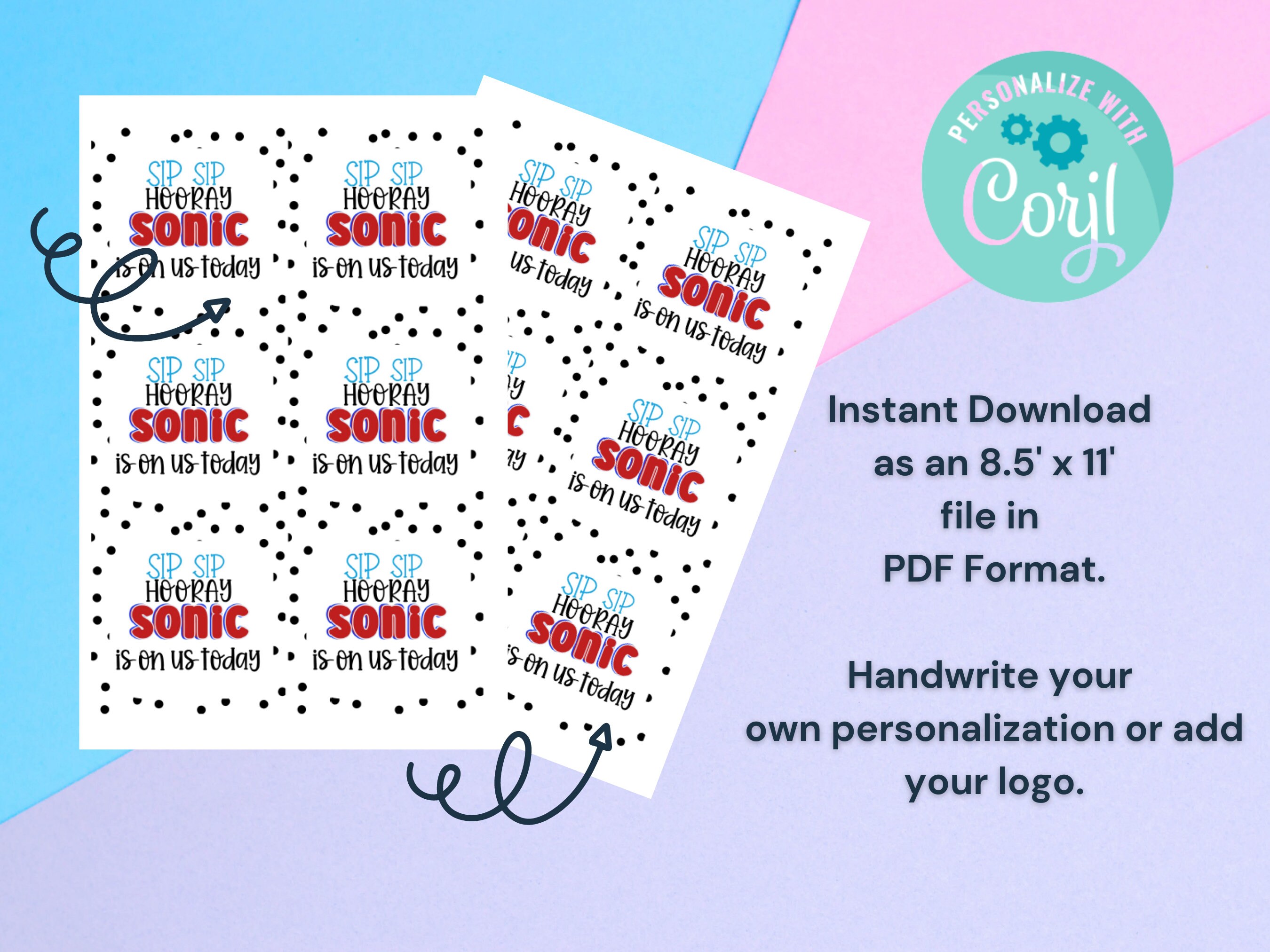 Sip Sip Hooray Sonic Drink Gift Tag Sticker, Business Marketing Tag ...