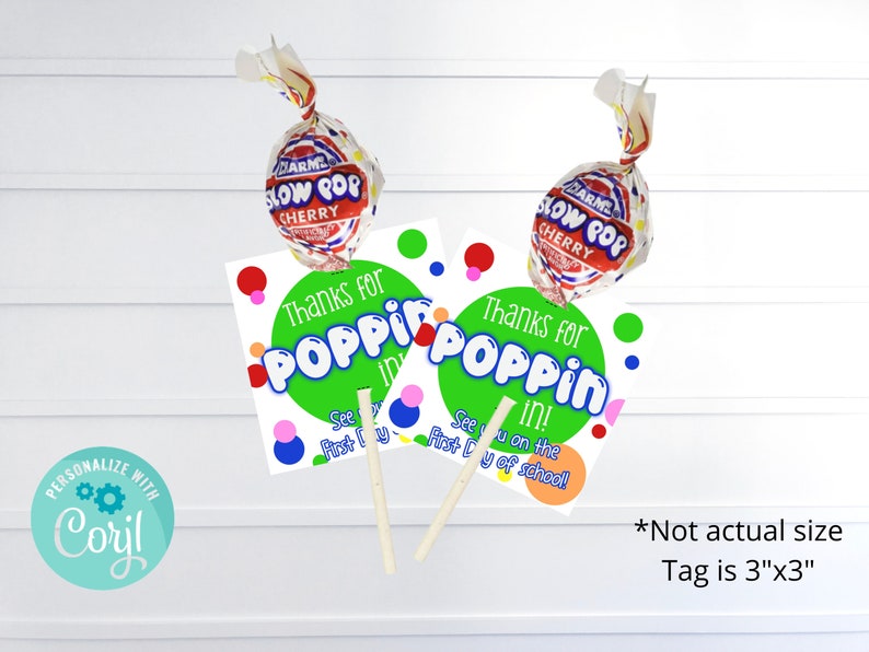 Back to School Lollipop Tag Rainbow, PRINTABLE, Thanks for Popping in ...