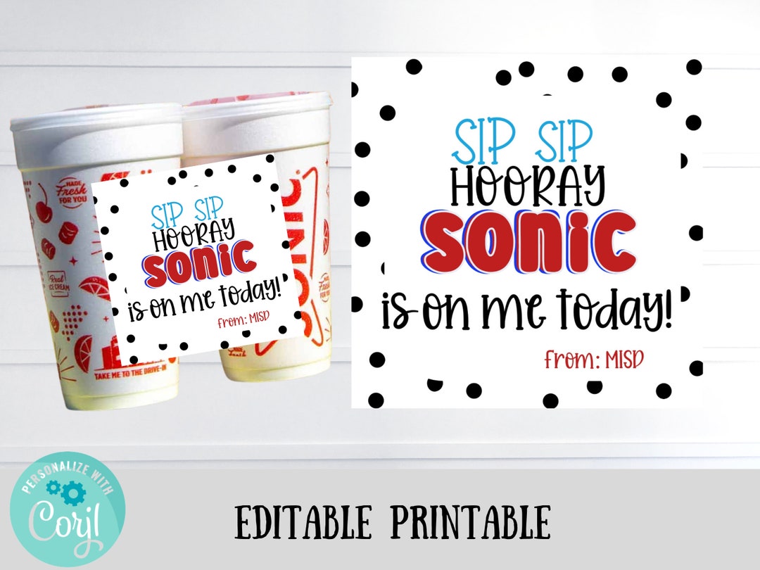 Sip Sip Hooray Sonic Drink Gift Tag Sticker, Business Marketing Tag ...