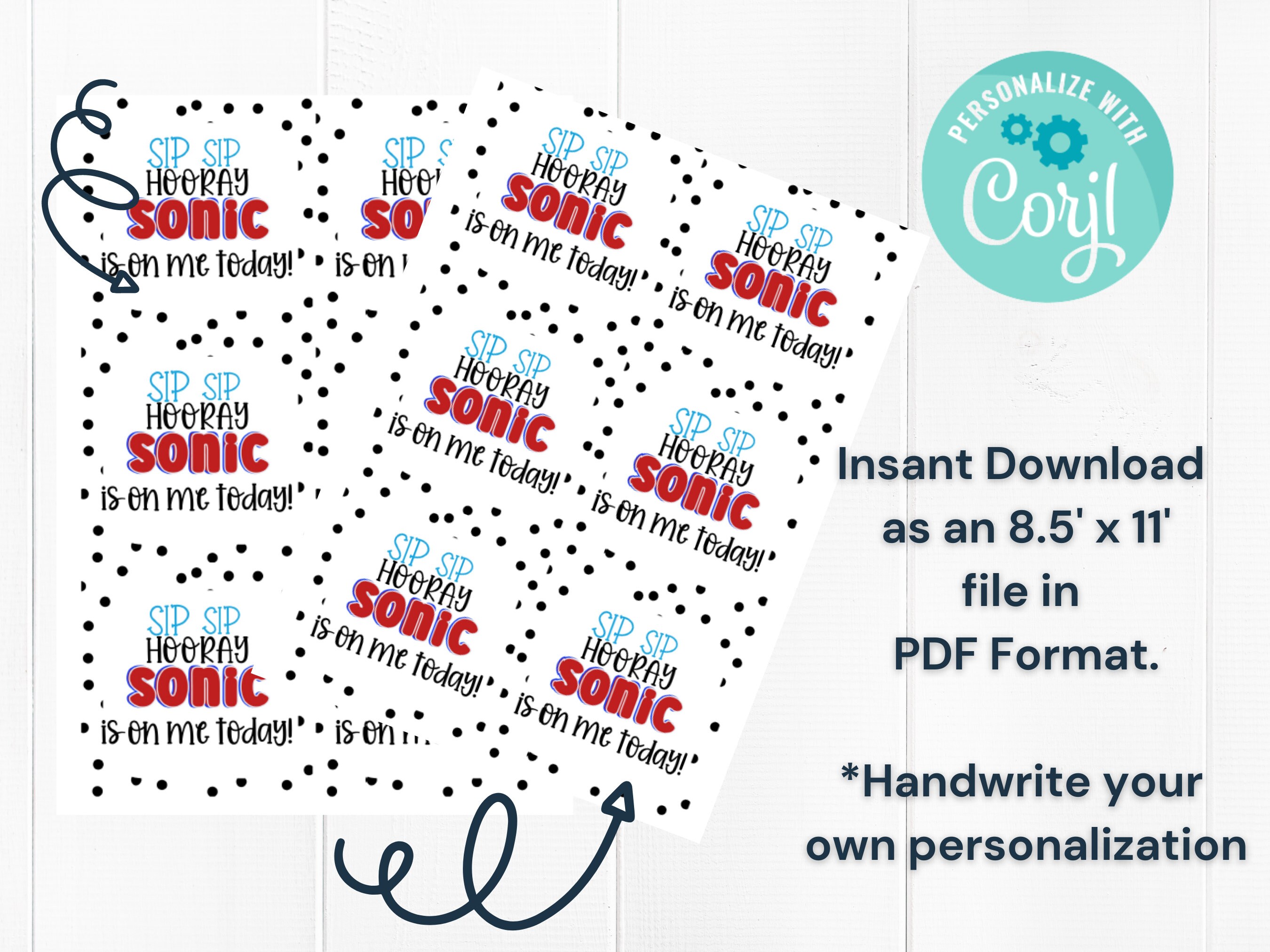 Sip Sip Hooray Sonic Drink Gift Tag Sticker, Business Marketing Tag ...