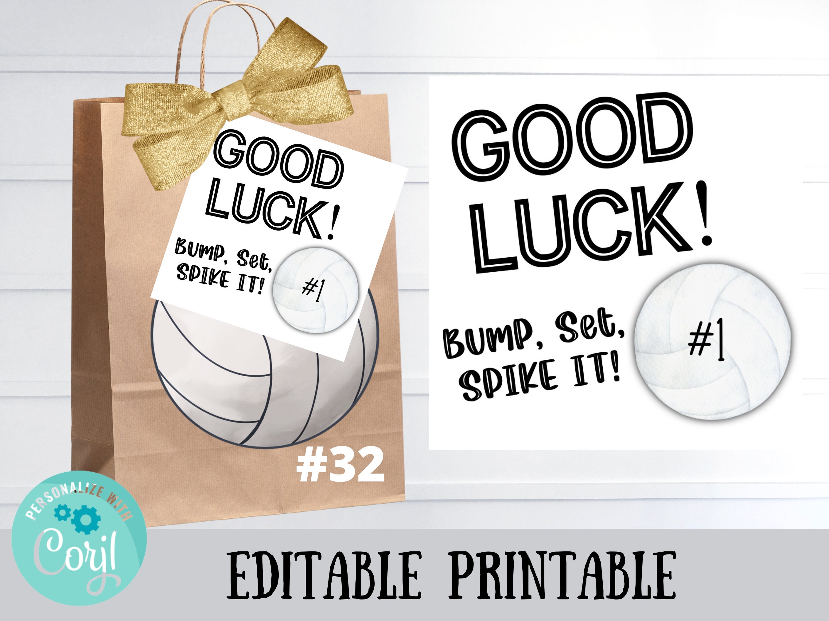 Editable- Volleyball Good Luck Game Day Gift Tag, Sports Team Good Luck ...