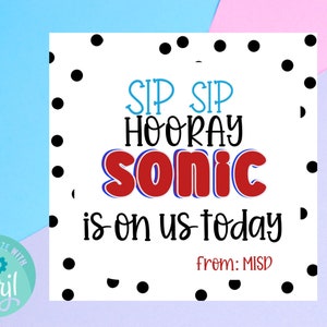 Sip Sip Hooray Sonic Drink Gift Tag Sticker, Business Marketing Tag ...