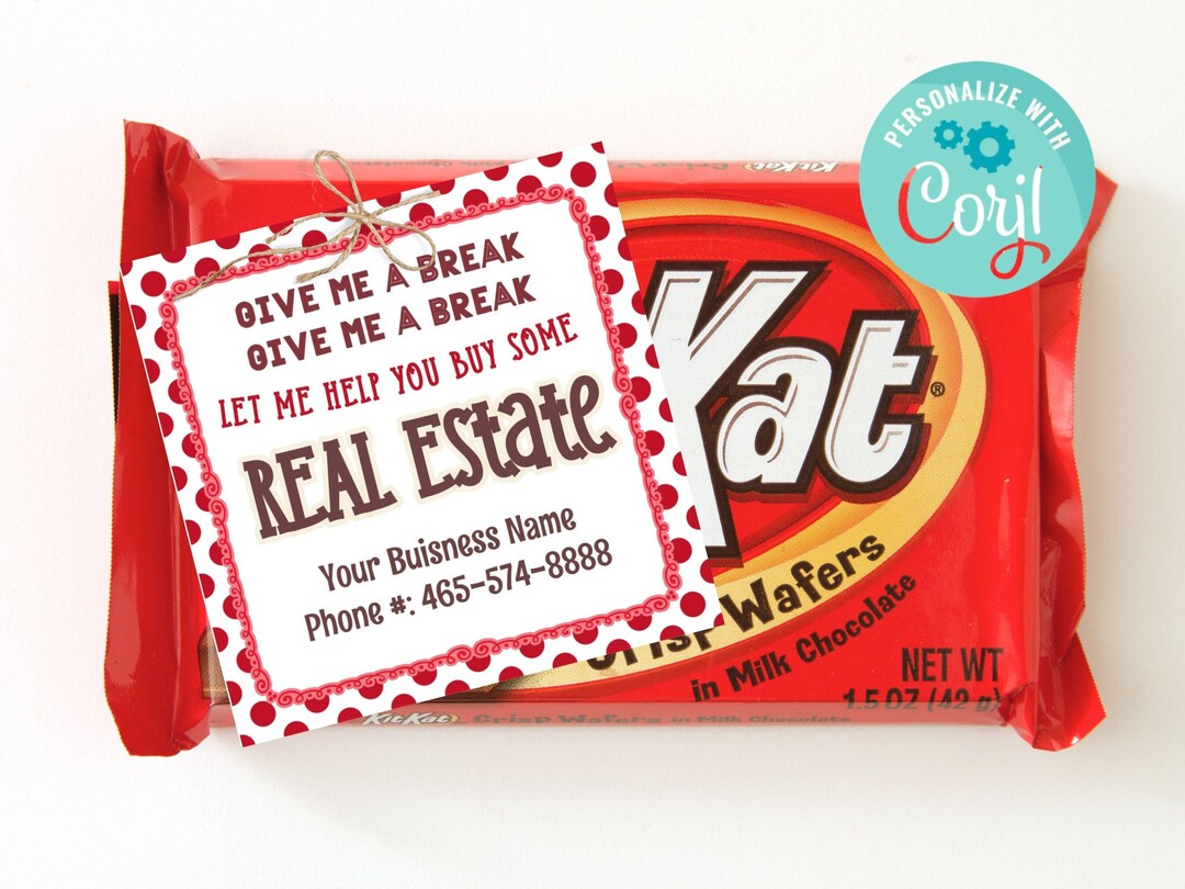Editable-kit Kat Bar Candy Real Estate Business Referral Tag, Realtor ...