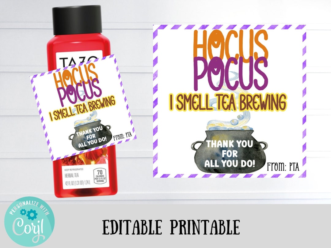 Editable Hocus Pocus I Smell Tea Brewing, Iced Tea Gift Tags Teacher ...