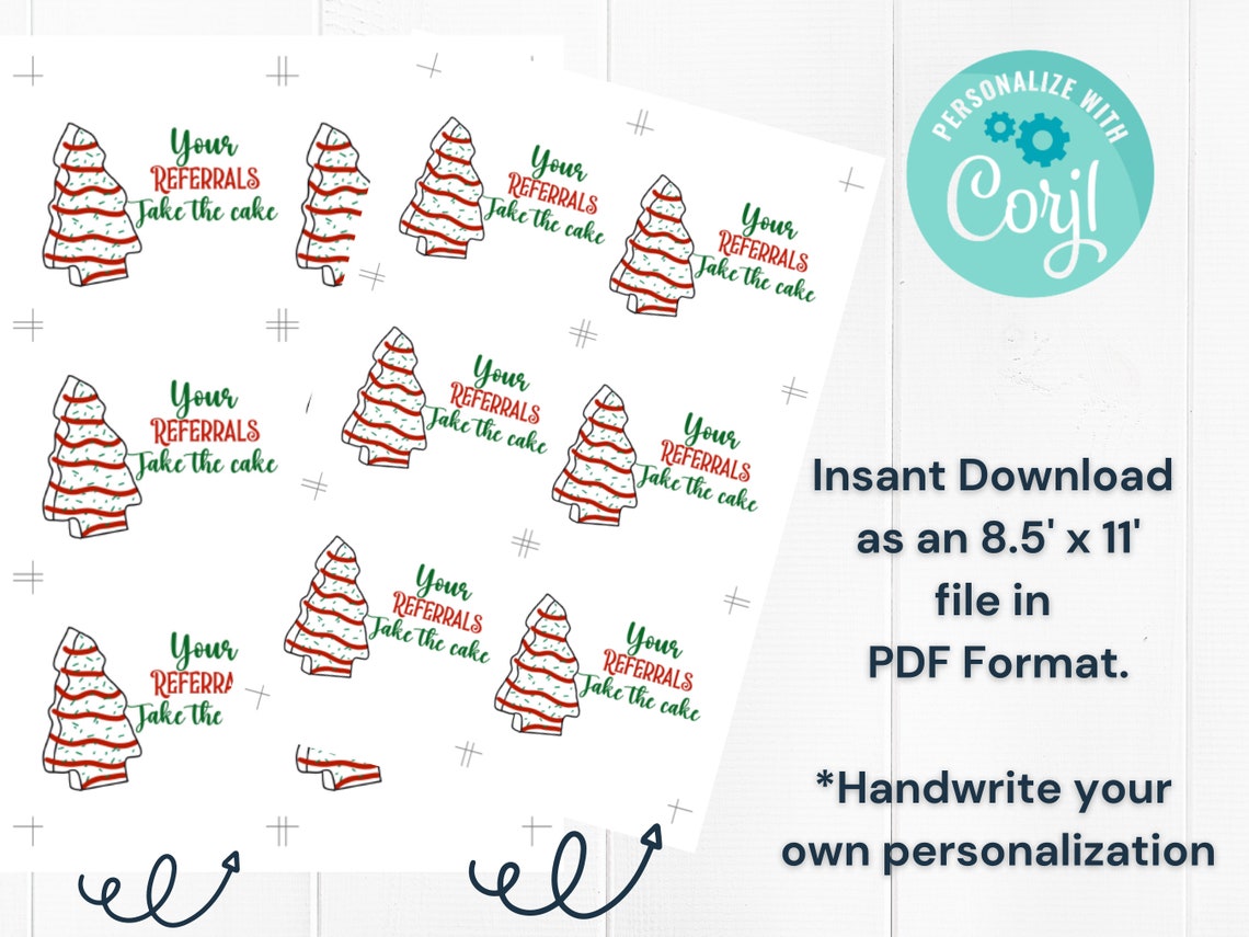Editable Printable Little Debbie Tree Cake Business Referral Gift Tag ...