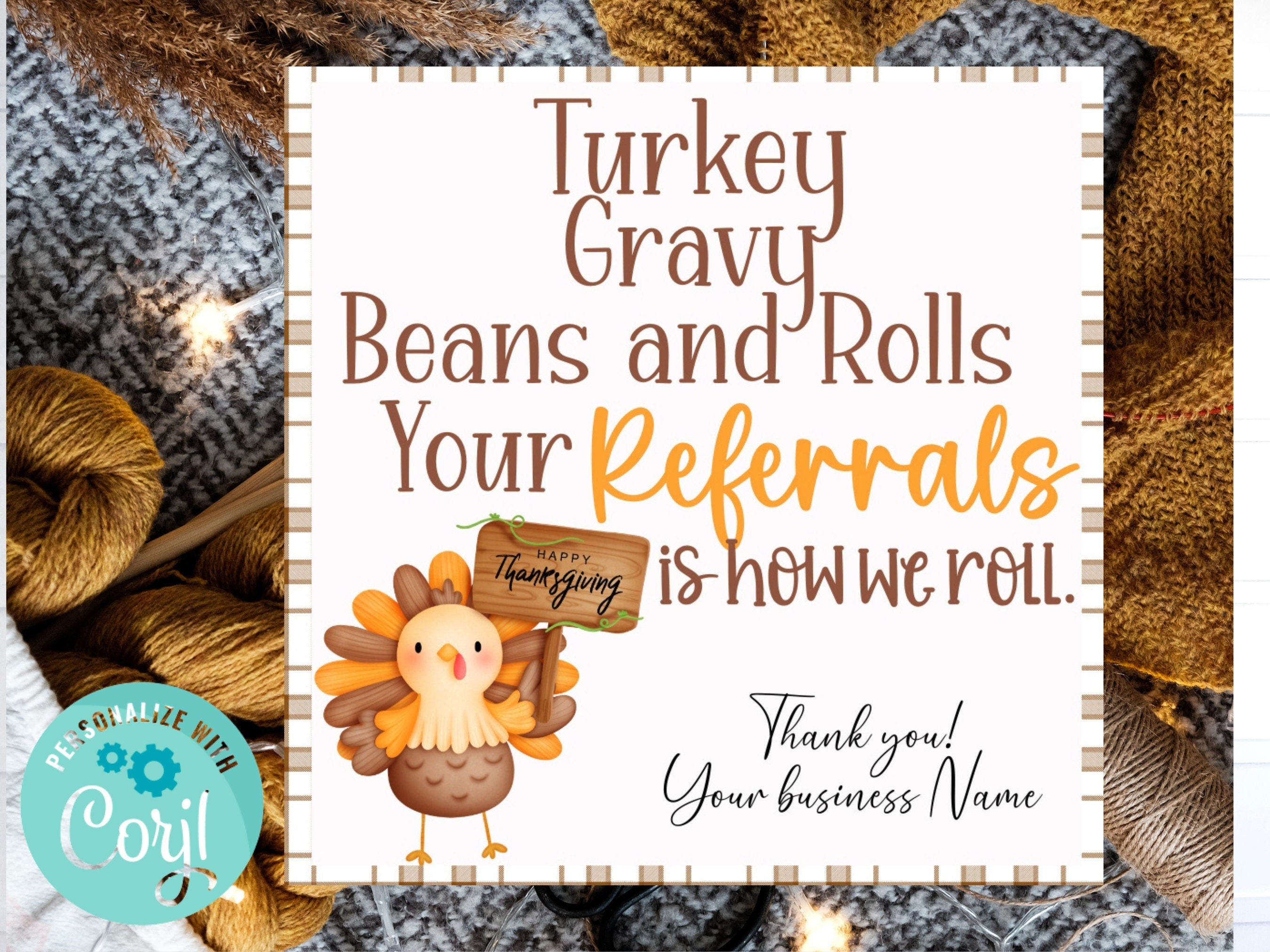 Editable Printable Thanksgiving Referral Client Favor Gift Tag, Realtor ...