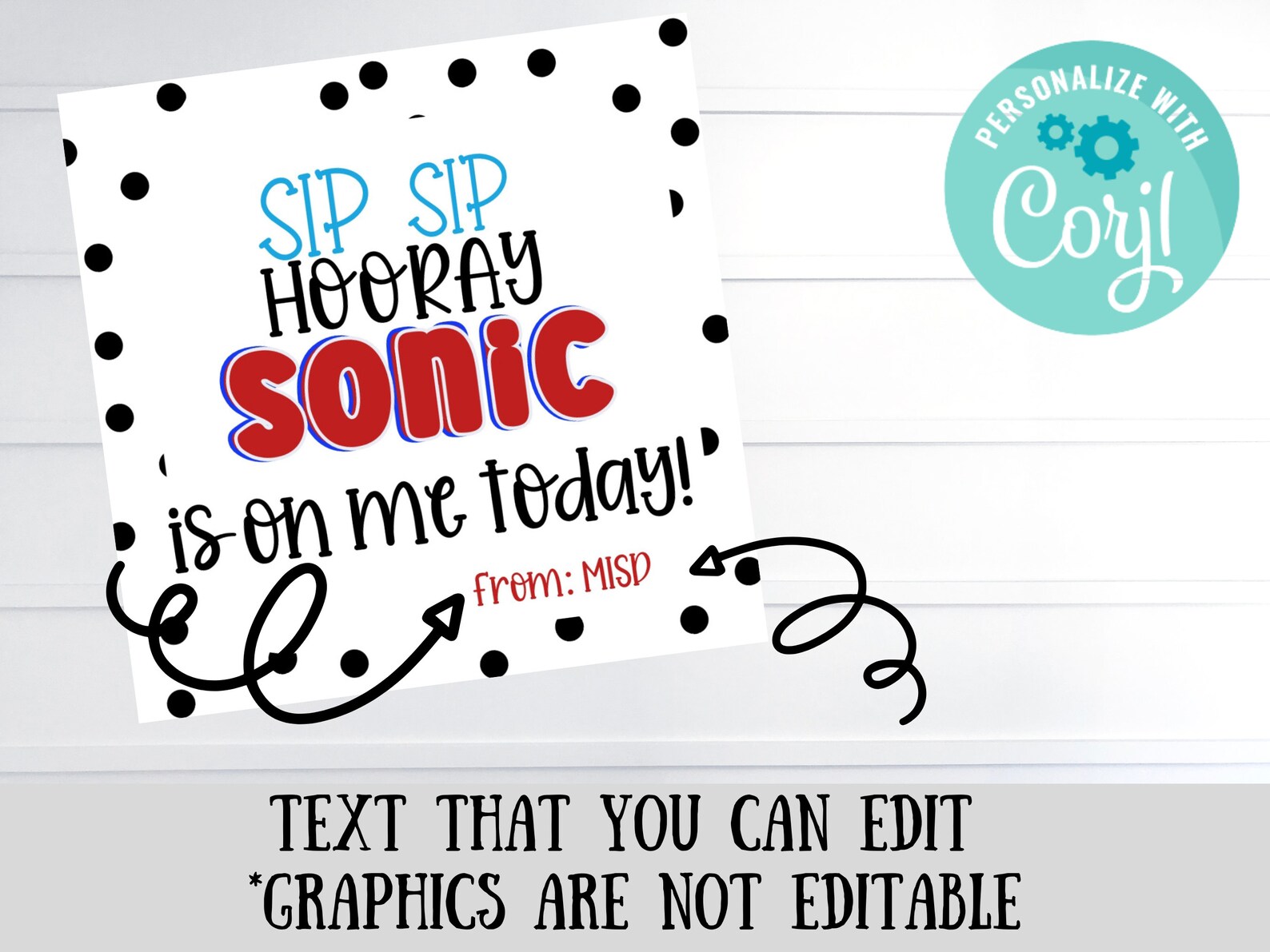 Sip Sip Hooray Sonic Drink Gift Tag Sticker, Business Marketing Tag ...