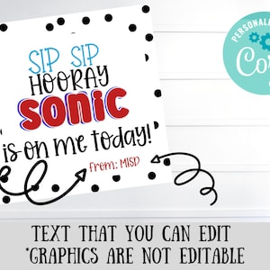 Sip Sip Hooray Sonic Drink Gift Tag Sticker, Business Marketing Tag ...