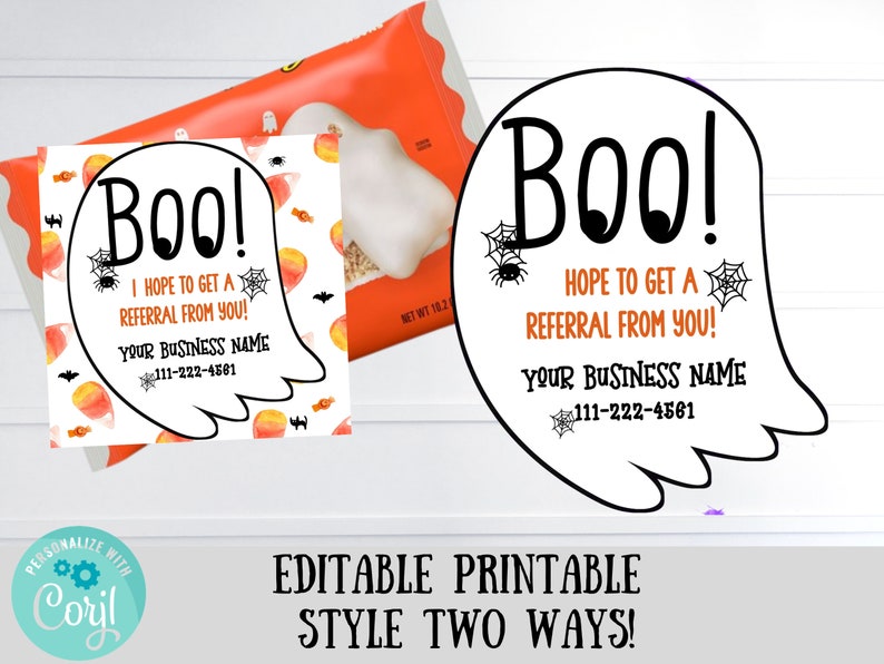 Editable Ghost Halloween Gift Tag Business Referral Halloween Realtor ...