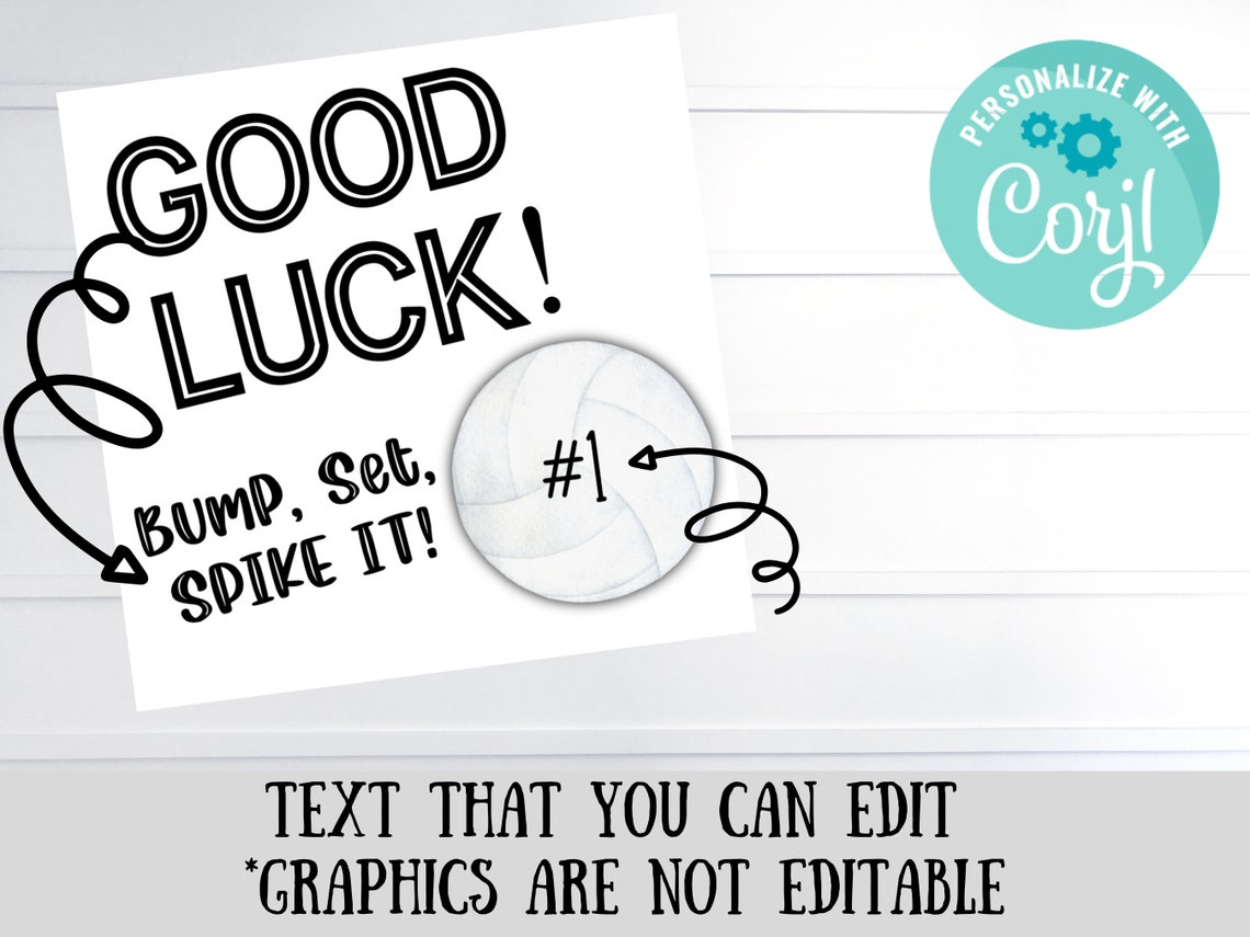 Editable Volleyball Good Luck Game Day Gift Tag, Sports Team Good Luck ...