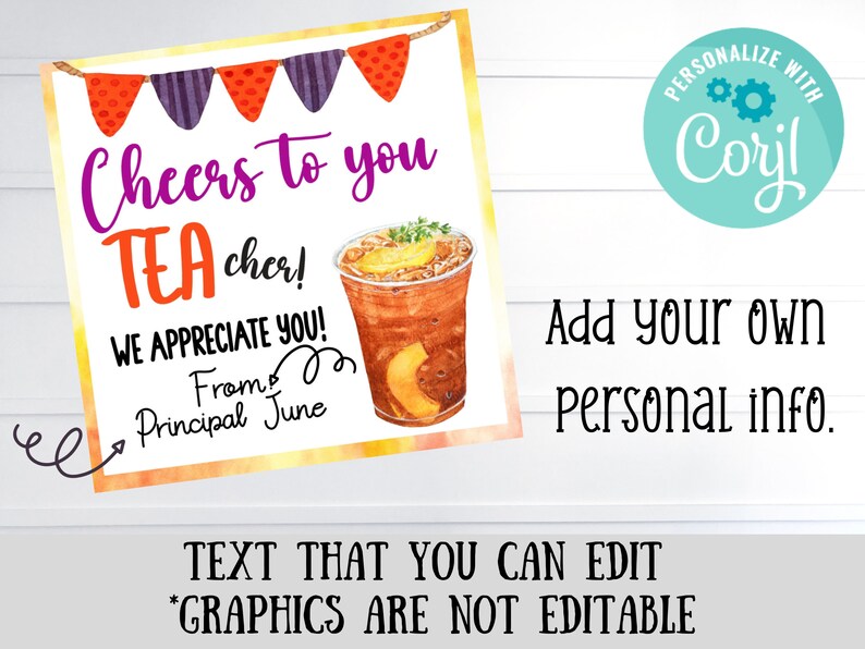 Editable- Cheers to You Teacher Gift Tag, Teacher Appreciation, School ...