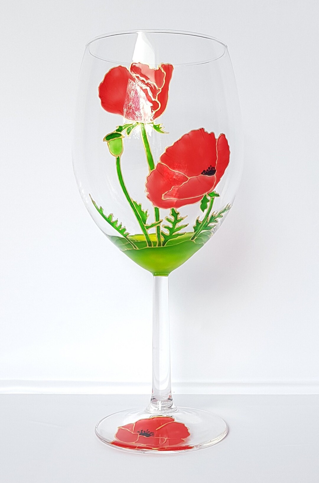 Personalised Poppy Hand Painted Wine Glass Anniversary Gift, Red Poppy ...