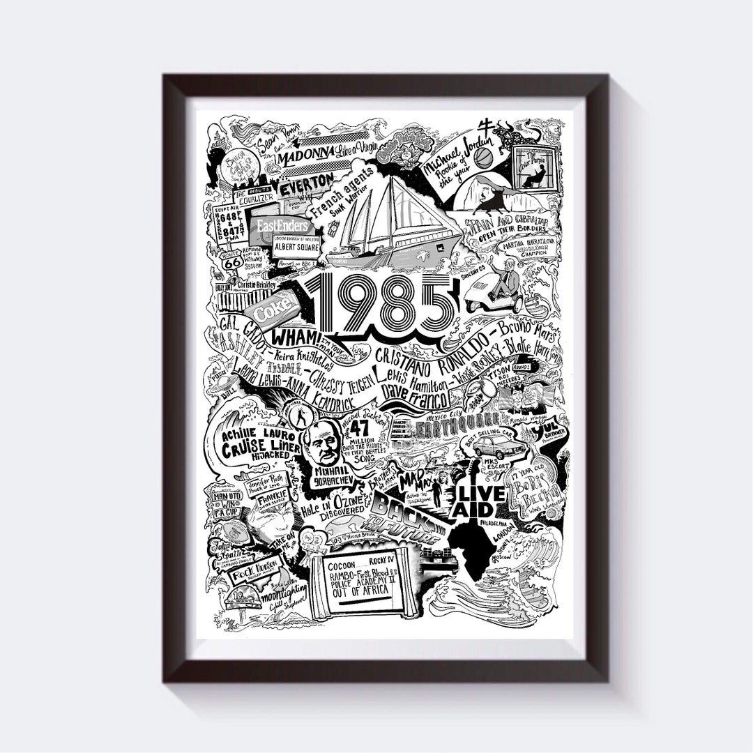 Born in 1985 Print - Hand Illustrated Vintage Artwork - Special ...