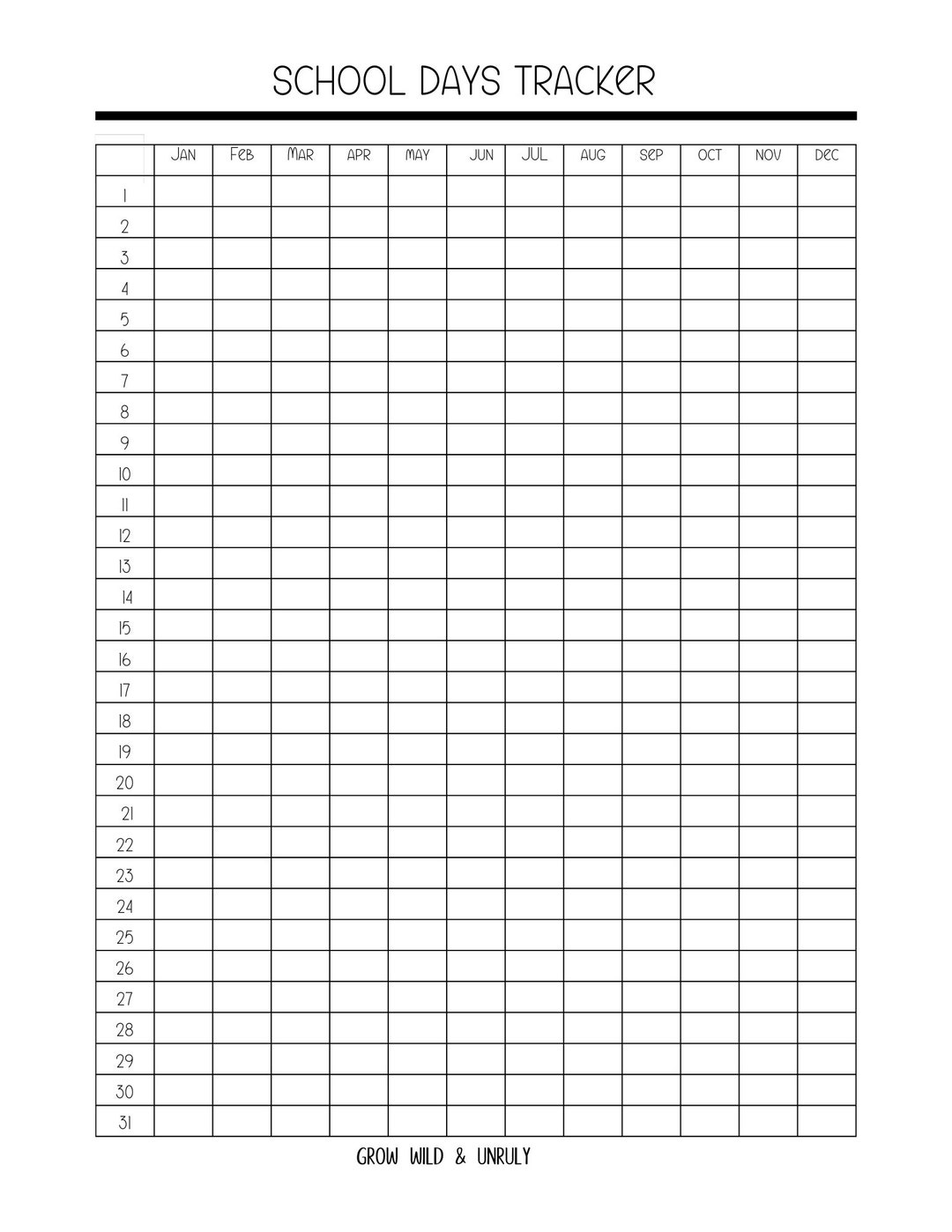 Printable Annual School Day Tracker, Homeschool, US Letter - Etsy Australia