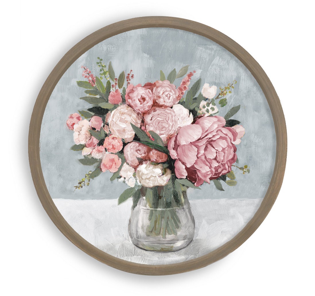 Floral Bouquet Pink - 20 Inch Round Frame Wall Art DOG277 - Etsy