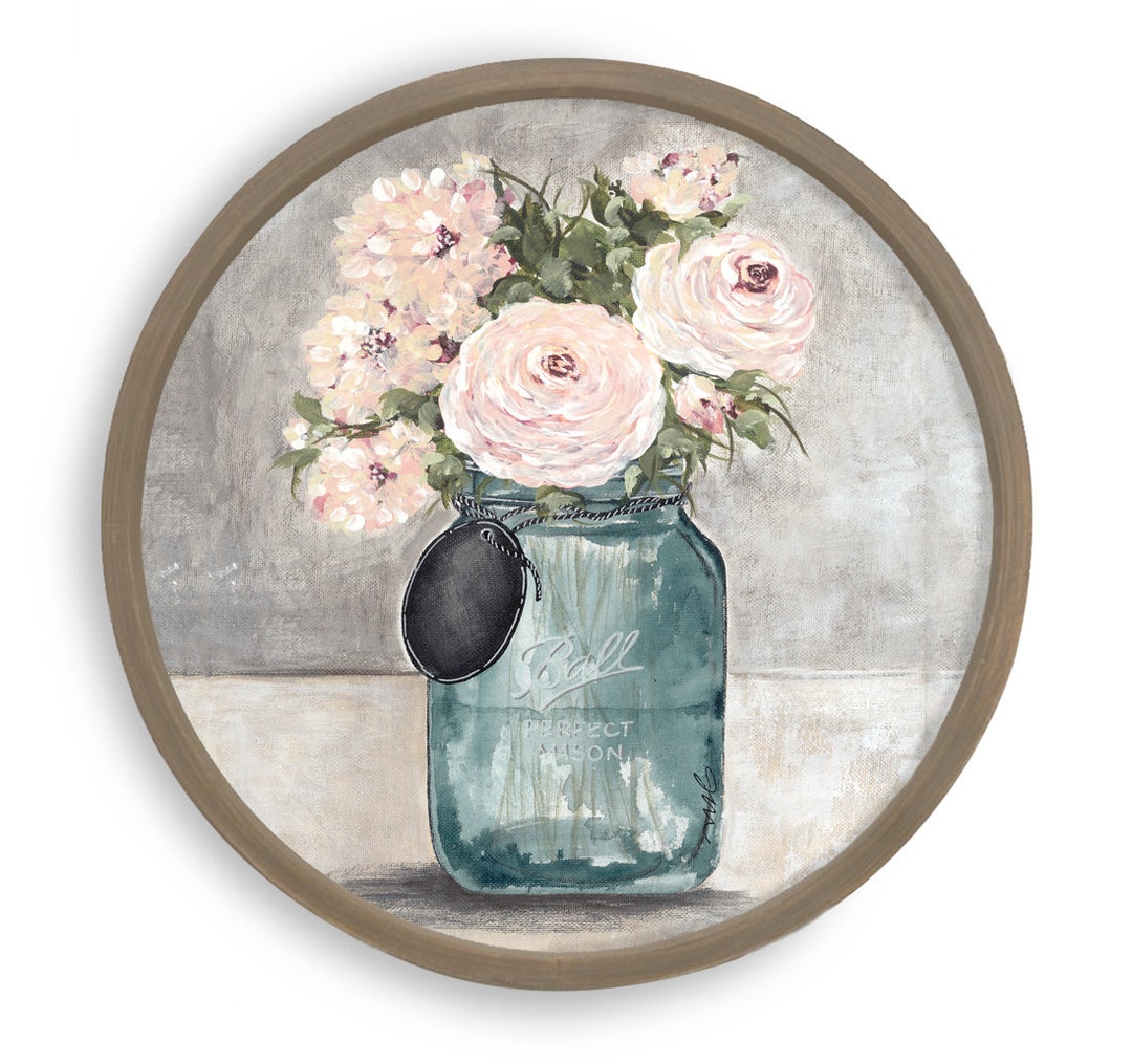 Flowers in a Mason Jar - 20 Inch Round Frame Wall Art NOR256 - Etsy