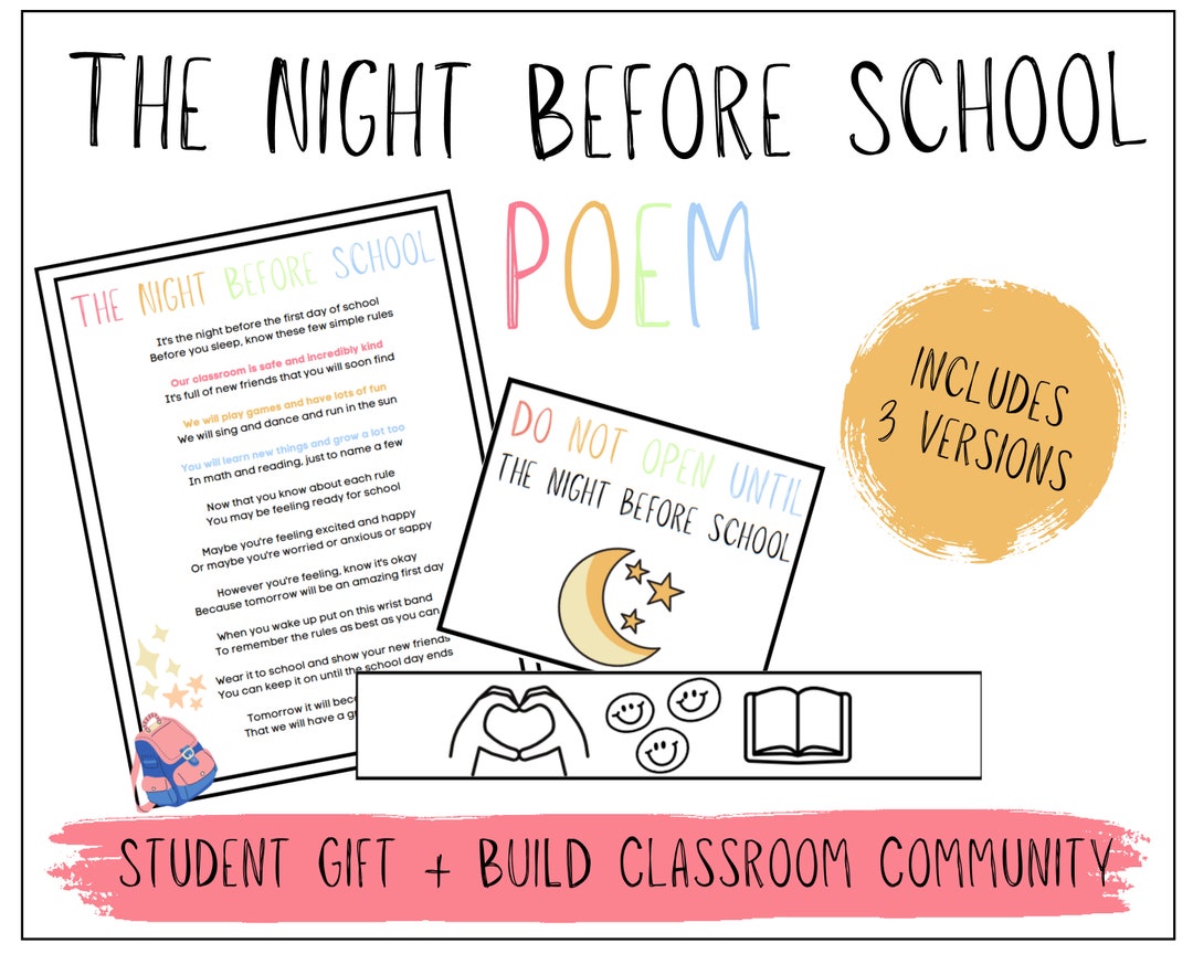 The Night Before School Poem - Gift for Students / Meet the Teacher ...